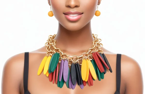 Tribal Multicolor Wood Fringe Choker Set – Charming Stylez Bar